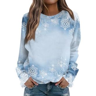 Generic Sweat-shirt graphique de Noël pour femme, pull festif à manches longues et col rond avec imprimé flocon de neige, renne et Père Noël, pull de Noël pou