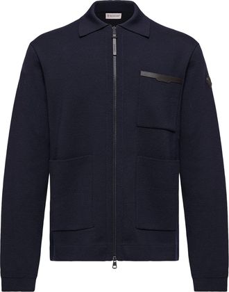 Moncler Moncler Leather Logo Wool Zip-up Cardigan, Men, Blue, Size: Xxl