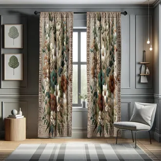 Abakuhaus Vorhänge, Blumig, Vorhang für Wohnzimmer Schlafzimmer Dekor, 2 Stück 75 cm x 175 cm,Dunkles Blaugrün Zimt Umbrabraun