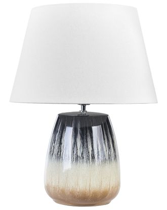 Beliani Tischlampe aus Keramik mit wei&szlig;em Kegelschirm Handgefertigt Grau und Beige Cidra