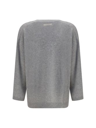 Fabiana Filippi Womens Cashmere Cardigan With V-Neck And Knot Button Granito Kashmir-Capra Hircus Kashmir/capra Sweater