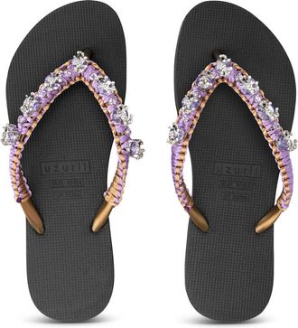 UZURII Slipper & Pantoletten - Zehentrenner Macrame Poodle Doodle - Gr. 41_42 - in Schwarz - f&uuml;r Damen