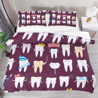 Generic Einzelbett-Bettbezug-Set, lustig, niedliches Zahn, nahtloses Muster, weicher Tencel-Bettbezug, Bettwäsche-Sets für Kinder, Jungen, Mädchen, 3-teiliges