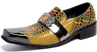 Generic Chaussures &agrave; enfiler pour homme - Chaussures habill&eacute;es en cuir v&eacute;ritable avec bout carr&eacute; en m&eacute;tal pour bal de fin dann&eacute;e, f&ecirc;te de mariage, bar disco, 