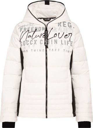 soccx Damen Kurze Steppjacke im Materialmix mit Kapuze Ivory, Xxxl