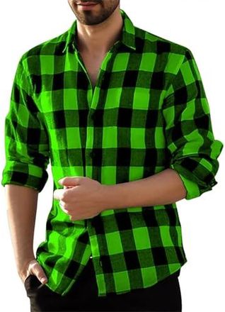 Generic Chemise &agrave; manches longues pour homme - Coupe ajust&eacute;e - Chemise &agrave; carreaux avec boutonni&egrave;re - Chemise d&eacute;t&eacute; l&eacute;g&egrave;re et respirante - Chemise de travail &agrave; 