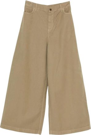 Alysi Femme, Pantalons, Beige, Taille: W26 Pantalon Cropped Large en Twill de Coton