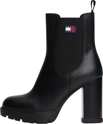 Tommy Jeans Damen Mid Boot Stiefel Leather mit Absatz, Schwarz (Black), 39