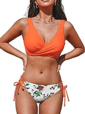 Cupshe Maillot de Bain Femme Bikini Ensemble envelopp&eacute; sur Le Devant &agrave; Lacets dans Le Dos col en V Maillot de Bain Deux pi&egrave;ces, XS