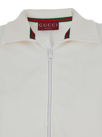 Gucci Womens White Crop Sweatshirt With Web Detail Polyamide Sweatshirts Sweater