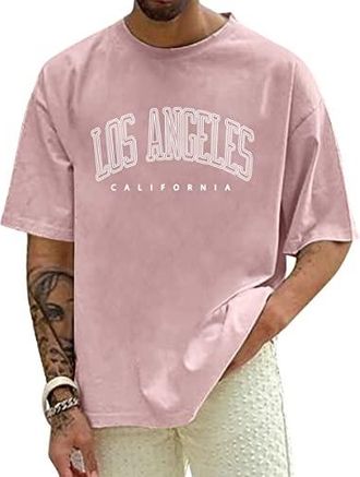 Minetom Homme Oversize T-Shirt Col Rond Large Manches Courtes Impression De Los Angeles Tee Shirt Sport Décontracté Chemises A Rose XS