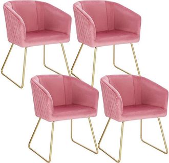 Woltu Woltu - Lot de 4 Chaise de Salle à Manger Siège en Velours, Chaise de Cuisine Pieds en métal doré fauteuil de Salon, Rose