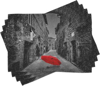 Abakuhaus Schwarz und weiß Platzmatten, Toskana Italien, Digitaldruck auf Waschbaren Stoff Tischdekoration Esszimmer, grau Vermilion