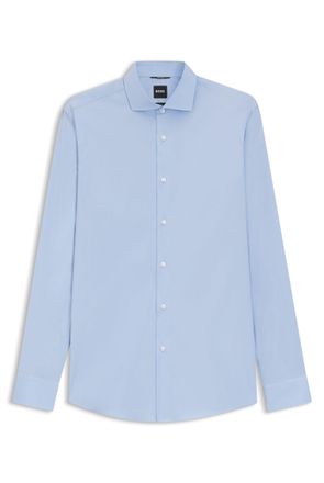 BOSS Herren P-HANK-spread-C1-222 Slim-Fit Popeline-Hemd aus b&uuml;gelleichtem Baumwoll-Mix Hellblau 42