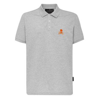 Philipp Plein Homme, Tops, Gris, Taille: 2XL Polo Slim Fit MC Skull