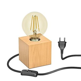 LEDs Com Lampe de table HITO, bois massif, angulaire + lampe LED gold max. 818lm, gradation &agrave; 3 niveaux, blanc extra-chaud