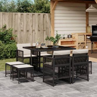 vidaXL Ensemble &agrave; manger de jardin 9pcs coussins noir r&eacute;sine tress&eacute;e Vidaxl