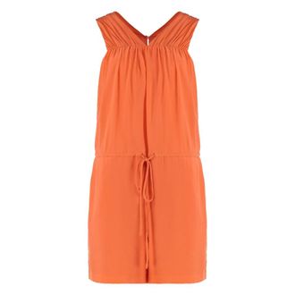Equipment Sommerkleid mit Plissee und V-Ausschnitt - - Jumpsuits & Playsuits - Damen - Orange - XS