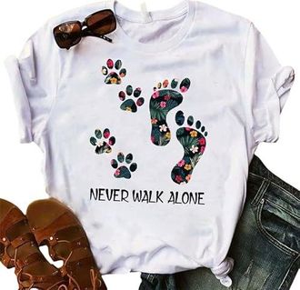 Keephen Maman Chat Maman Chien T-Shirts pour Femmes Patte de Chat Patte de Chien Impression 3D T-Shirt Manches Courtes Col Rond Animal de Compagnie Amoureux G