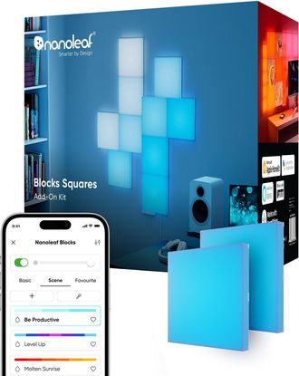 Nanoleaf Blocks Erweiterungspack | 2 Quadrate (Starterpack n&ouml;tig), RGBW farbwechselnde Wandlampe, einstellbare Farbtemperatur 2700K to 6500K, diffus Stimmungsl