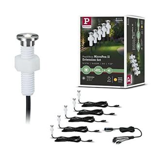 Paulmann 93694 Outdoor Plug&Shine Kit encastr&eacute;s ext&eacute;rieur MicroPen II, 5x0,22W, IP67, 3000K, Acier inoxydable