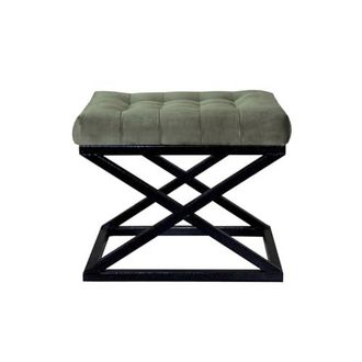 Atelier Del Sofa Stylish Pouffe with Metal Frame, 50 x 42 x 40 cm | 100% Polyester Babyface Fabric in Black & Green | Perfect for Modern Living Rooms & Bedrooms