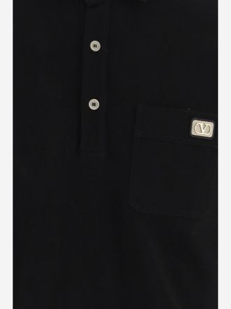 Valentino Mens Cotton Polo Shirt With Logo Black T-shirts And Polos