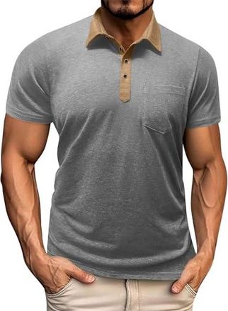 Generic Chemise basique l&eacute;g&egrave;re et respirante pour homme, coupe classique, boutonn&eacute;e, confortable, extensible, t-shirts dext&eacute;rieur, gris, XXL