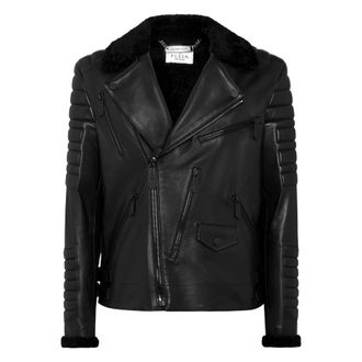 Philipp Plein Homme, Vestes, Noir, Taille: 3XL Shearling Leather Biker Gothic