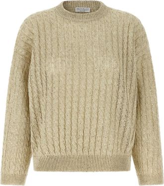 Brunello Cucinelli Femme, Pulls, Beige, Taille: 42 FR Pull &Eacute;blouissant &agrave; C&acirc;bles