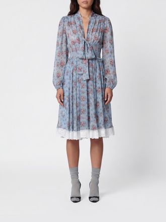 Dolce & Gabbana Robe midi en soie pliss&eacute;e avec broderie florale et dentelle