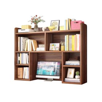 Generic Tischregal Schreibtisch Holz Platzsparend 90 cm Höhe Schreibtischregal Offene Fächer Schreibtisch Bücherregal Aufsatz für Home Office, Wohnung(Brown,1
