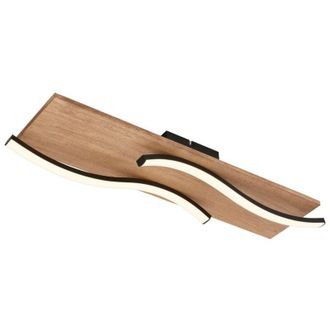 Briloner Vinka led Plafonnier Vintage, décor bois, forme ondulée, 2 flammes, on/off, noir-bois, 55 x 14 x 8,5 cm