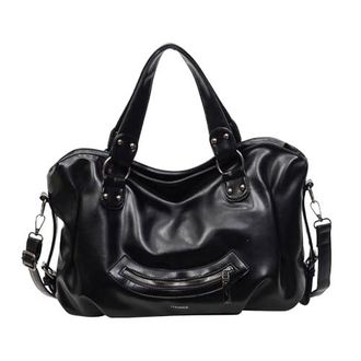 Generic Grand sac &agrave; main r&eacute;tro de moto sous les bras - Couleur unie - Poign&eacute;e sup&eacute;rieure - Pour femme - Utilisation quotidienne - Occasion sp&eacute;ciale, Noir, 15.