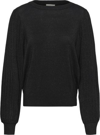 Kaffe Damen Womens Round Neck Glitter Long Sleeves Regular Fit Pleats Pullover, Tiefschwarz, Large