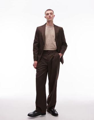 Topman Pantalon de costume large - Marron