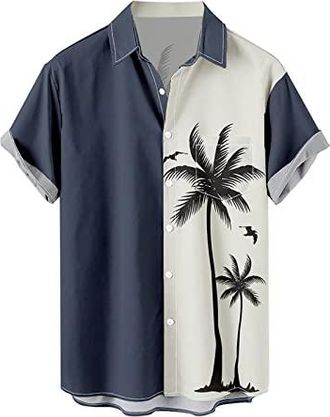 Generic T-shirts fins pour hommes - Haut hawa&iuml;en &agrave; manches courtes pour printemps et &eacute;t&eacute; - Chemise imprim&eacute;e &agrave; revers - Taille M - Manches longues - Style d&eacute;co