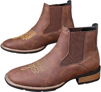 Generic Bottes de cowboy pour homme, bottines de cowboy courtes pour homme, coupe large, bout carré, bottines habillées occidentales, bottines décontractées r