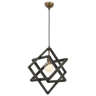 Opviq Industrial Chandelier with Metal Body & Wooden Cap, 80 cm Height, 30 cm Diameter | E27 Socket, Max 40W | Black & Antique Finish, Modern Design