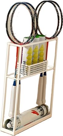 Generic Badmintonschl&auml;ger-Pr&auml;sentationsst&auml;nder Mit Unterem Aufbewahrungskorb, Tennisschl&auml;ger-Aufbewahrungsst&auml;nder for Schulen Und Heim-Turnhallen(White)