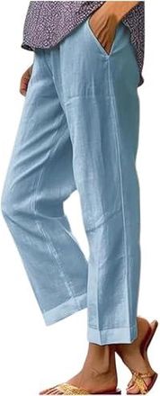 Generic Pantalon d&eacute;t&eacute; 7/8 pour femme - L&eacute;ger - Avec cordon de serrage et poches - Pantalon en coton et lin - Pantalon &eacute;l&eacute;gant et a&eacute;r&eacute; - D&eacute;contract&eacute; - Conforta
