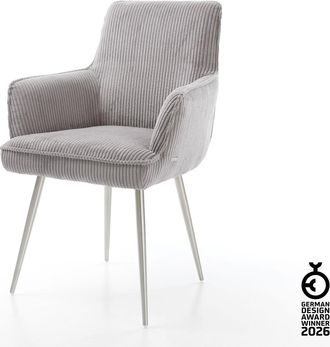 DELIFE Esszimmerstuhl Heira-Flex mit Armlehnen Cord Silbergrau 4-Fu&szlig; konisch Edelstahl Taschenfederkern, Esszimmerst&uuml;hle