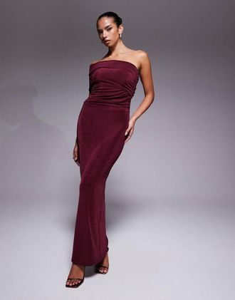 Aria Cove Robe multipositions coupe longue et moulante en tissu double &eacute;paisseur - Bordeaux-Rouge