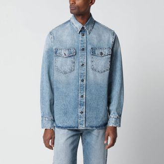 Versace Light blue stone-washed denim shirt with studs