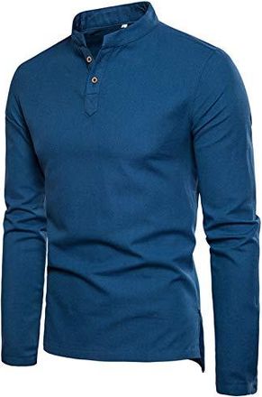 Generic Chemises en lin pour homme grande taille - Chemise noire &agrave; manches longues - Col - T-shirt &agrave; manches longues - T-shirt noir en coton - Haut britanniqu