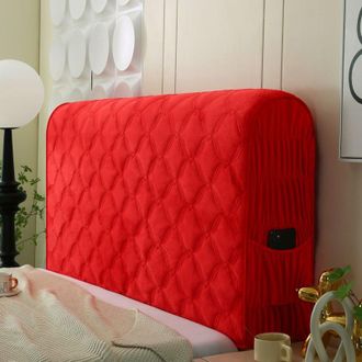 Generic Gesteppter dick gepolsterter Bettkopfteil Bezug Staubschutz aus Samt f&uuml;r Queen King Full Size Betten mit seitlicher Aufbewahrungstasche Rot 200cm/78.7