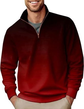 Generic Pull à col rond pour homme, printemps, automne, hiver, col montant dégradé, demi-fermeture éclair, ample, manches longues, sans capuche, pull dhiver, 