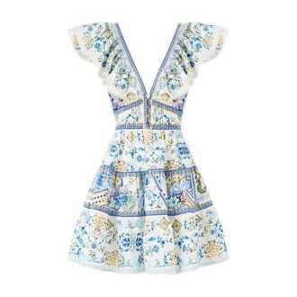Camilla Femme, Robes, Multicolore, Taille: 38 FR Robe Courte &Agrave; Volants et Col &agrave; Froufrous
