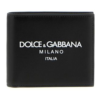 Dolce & Gabbana Homme, Accessoires, Noir, Taille: ONE Size Portefeuille Bifold en Cuir de Veau avec Logo