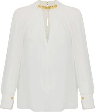 Elisabetta Franchi Femme, Blouses et Chemises, Beige, Taille: 38 FR Blouse en Georgette de Viscose avec D&eacute;tail Bijou
